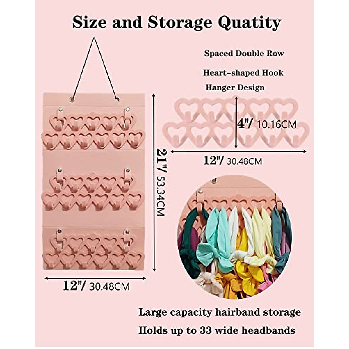 FavoritBow 1PCS Pink Bow Holder for Girls Hair Bows,Hair Accessories Organizer for Baby Girls,Heart-Shape Felt Hair Bow Headbands Hangers for Door,Closet,Wall