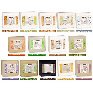 Pifito Melt and Pour Soap Base Sampler (7 lbs) │ Jojoba Oil, Sweet Almond Oil, Mango Butter, Apricot Kernel Oil, Grapeseed Oil, Oatmeal, Clear (1lb ea) │ Glycerin Soap Making Supplies