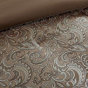 Madison Park Essentials Brystol 24 Piece Room in a Bag Faux Silk Comforter Jacquard Paisley Design Matching Curtains Down Alternative Hypoallergenic All Season Bedding-Set, King (104 in x 92 in), Blue