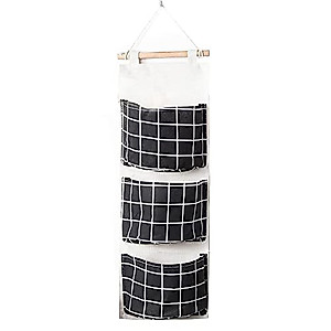 Typutomi 3 Pockets Wall Hanging Storage Bag, Waterproof Over The Door Hanging Organizer Multi-Functional Wall Closet Storage Bag for Bedroom, Kitchen,Entrance, Dresser(Black,22.8x7.87in)
