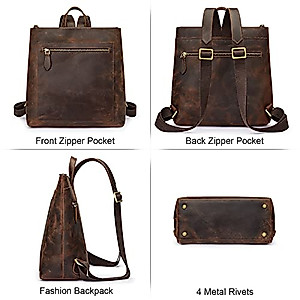 S-ZONE Women Genuine Leather Backpack Purse Travel Satchel Bag with Luggage Sleeve