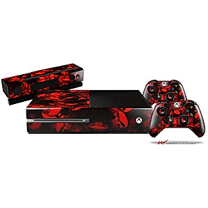Skulls Confetti Red - Holiday Bundle WraptorSkinz Decal Style Vinyl Skin Wrap Compatible with Xbox One Original Console, Kinect and 2 Controllers (Gaming System NOT Included)