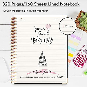 Huhuhero Spiral Notebook, College Ruled Notebook, 8.5" x 11", 320 Pages Black Leather Lined Journal for Women Men, A4 Large Notebooks for Work Writing Office, 24pcs Index Tabs, School Supplies