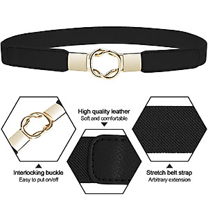 EAONE Skinny Belts for Women 5 Pack, Fashion Women Belts Stretch Plus Size Women Waist Belt Elastic Waist Band for Women Dresses, 5 Style