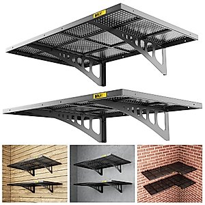 Brukid 2-Pack 2x3ft Adjustable Rail Type Wall Shelves Garage Storage Racks, Suitable for Garage, Storage Room, Kitchens Wall Mounted Floating Shelf (Black)
