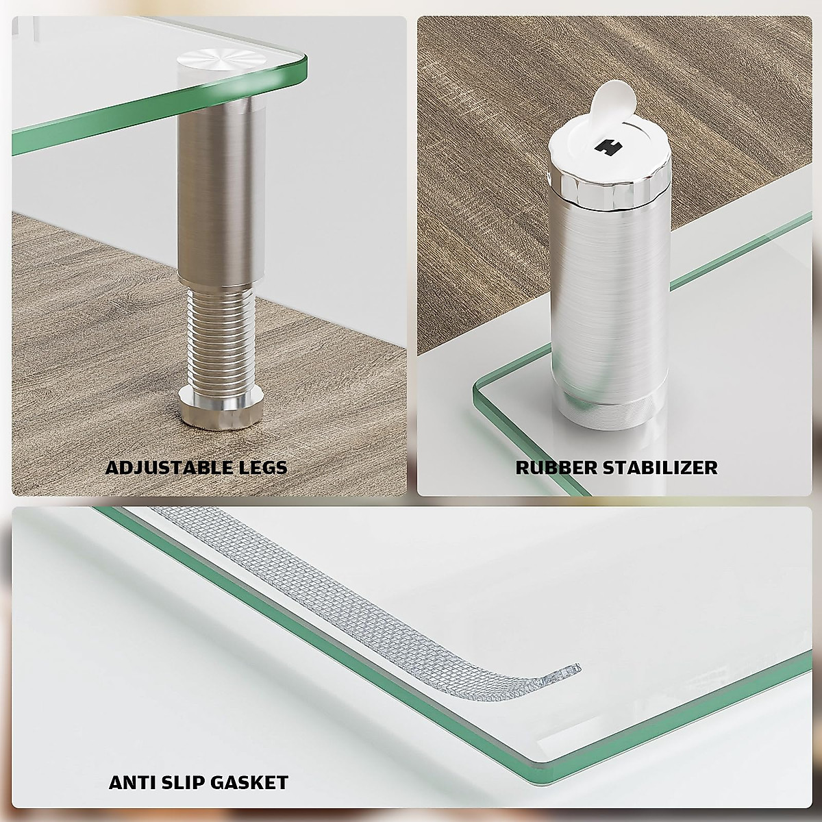 Hemudu Dual Monitor Stand -Adjustable Length and Angle Dual Monitor Riser, Computer Monitor Stand, Desktop Organizer, Monitor Stand Riser for PC, Computer, Laptop (Clear)