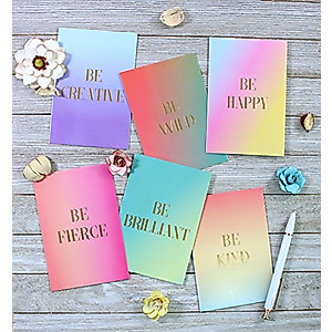 CAVEPOP Inspirational Greeting Cards Stationary Set, Thinking of You Encouragement Cards with Envelopes - 4 x 6 Inches - Pink, Blue and Purple Ombre with Gold Foil - 36 Pack (6 Designs)