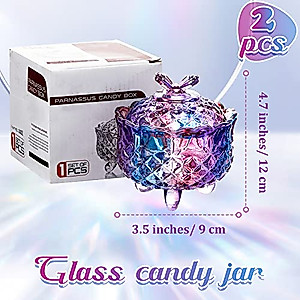 Yaomiao 2 Pcs Purple Blue Crystal Candy Jar with Lid 10 oz Glass Candy Dish Vintage Embossed Glass Candy Jar for Cookie Wedding Buffet