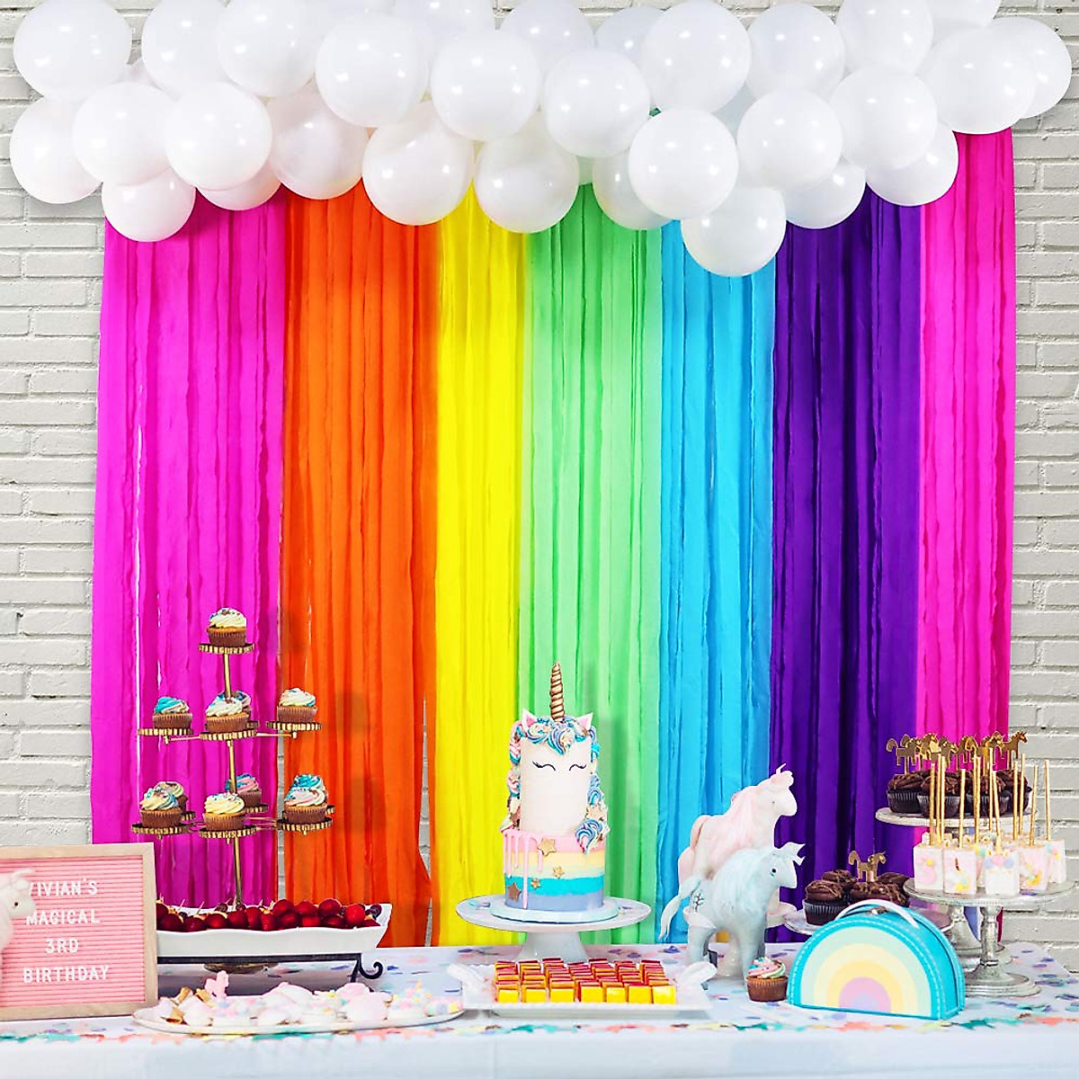 Rainbow Party Backdrop with Balloon Garland, Rainbow Cloud Birthday Photo Backdrops Props Booth Rainbow Balloon Arch Kit for Kids Rainbow Birthday Decorations Baby Shower Photography