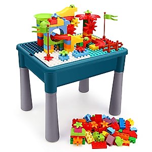 INKPOT Kids 5-in-1 Multi Activity Table Set, Learning Play Table with Storage Includes 85 Pieces Large Building Blocks Set for Toddlers Age 1 2 3 Educational Toy Bricks Gift for Kids