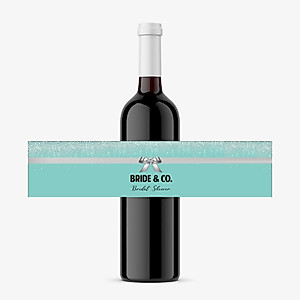 SDEXCSA Blue Bride & Co Water Bottle Labels, Breakfast at Tiffa-ny Theme Bridal Shower Wine Bottle Wrappers, Bride to Be Engagement Wedding Event Party Favors Supplies (8.5â€ x 2â€)