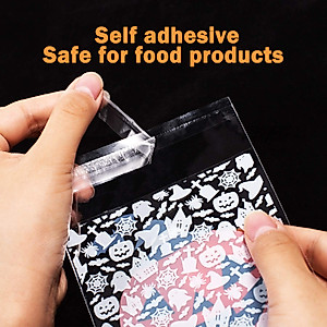Whaline 400Pcs Halloween Candy Bag, Self Adhesive Clear Cookie Treat Bags, Cellophane Plastic Gift Bags for Halloween Party Supplies, Homemade Craft, Snack Gift Packing (8 Styles)