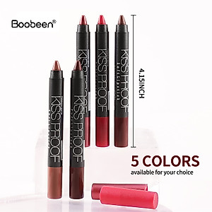 Boobeen Matte Lipstick Pencil Lip Crayon Stick Matte Velvet Lipgloss Creamy Lip Liner Full Coverage High Pigment Waterproof Non-Fade Lipstick for Women, Matte Lip Stain with Smooth Makeup