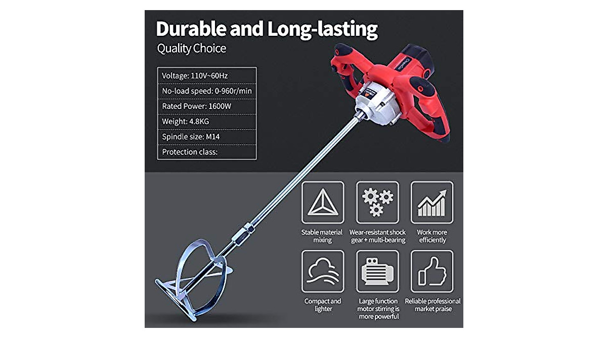 1600W Electric Concrete Mixer | 6-Speed Cement Mixing Tool
