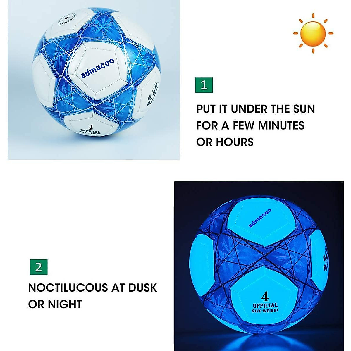 admecoo Light Up Soccer Ball Glow in The Dark Soccer Ball Size 3/4/5 with Needles and Pump Ball for Men Youth and Adult Night Games