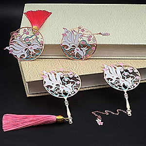 TOYANDONA 1pcs Metal Bookmark, Beautiful Vintage Bookmarks with Tassels for Women Reader Gift (Nine-Tailed Fox)