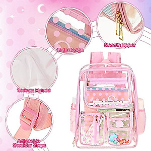 Silkfly 3 Pcs Clear Backpack Transparent School Backpacks PVC Clear Bookbag with Lunch Bag Pencil Case for Stadium, School (Pink, Polka Dot)