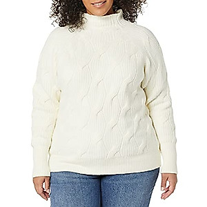 Amazon Essentials Women's Soft Touch Funnel Neck Cable Sweater, Ivory, Large