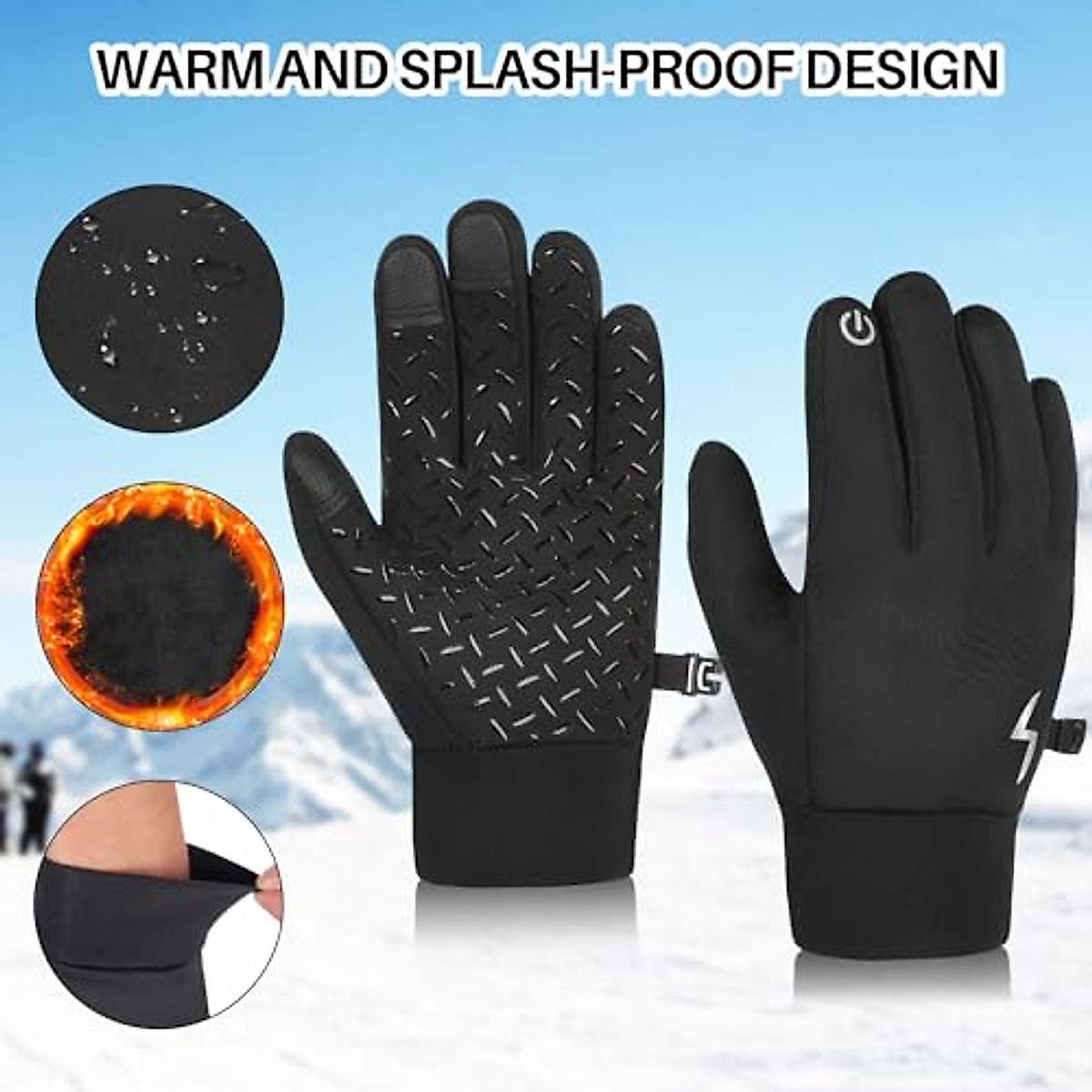 JIAN YA NA Winter Kids Touch Screen Gloves: Waterproof Fleece Warm Mittens Running Soccer Rugby Sports Finger Gloves for 8-10 Years Old Kid Youth Black