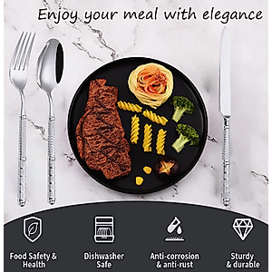 Thomaso 20-piece Round Handle Silverware Set,1810 Stainless Steel Hammered Flatware Set for 4,Silver Spoons and Forks Set,Unique Round Handle Cutlery Set,Wedding Housewarming Gift, Dishwasher Safe