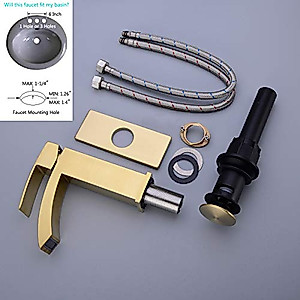 TRUSTMI Bathroom Faucet Square Shaped Brass Brushed Gold Vanity Sink Faucet Heavy Duty Single Handle Single Hole Waterfall Lavatory Faucet, 6" Deck Plate and Overflow Pop Up Drain Included