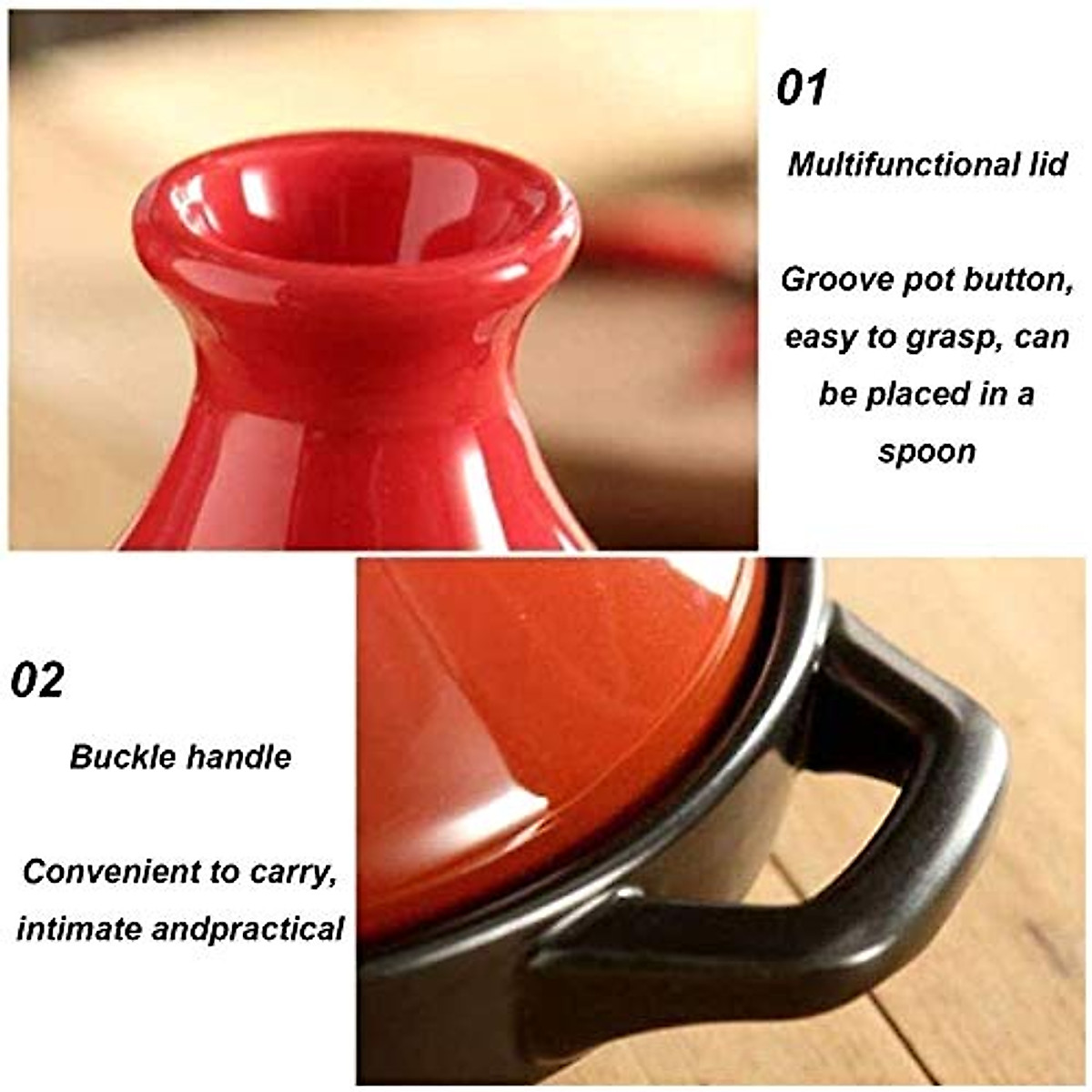 Moroccan Tagine Pot, Thickened cast iron enamel clay pot rice, with 2 Handle and Lid, for Cooking and Slow Stew Ceramic Casserole,Yellow