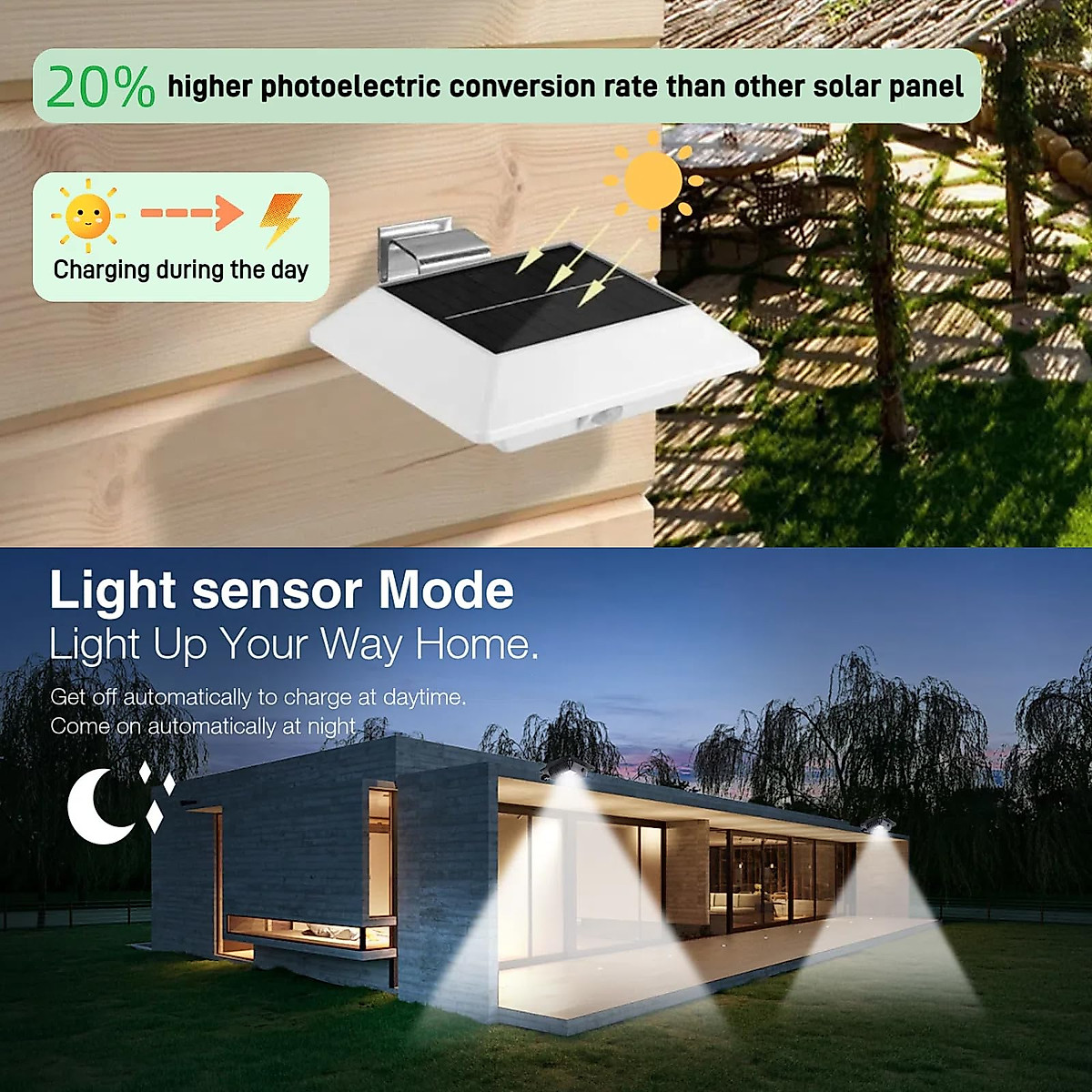 MOLEBIT Solar Gutter Lights Motion Sensor Outdoor Security Light (2 Pack), Waterproof LED (6-Diode) Durable Fence Gutter Driveway Garden Patio Path Decking Light Made for Quality Outdoor Life