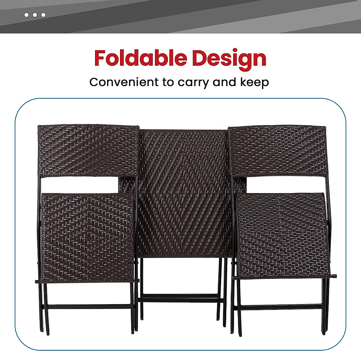 FDW 3 Pieces Patio Set Folding Outdoor Patio Furniture Sets Foldable Wicker Bistro Set Rattan Chair Conversation Sets Garden Furniture for Yard Lawn Balcony Poolside Backyard No Assembly Needed,Brown