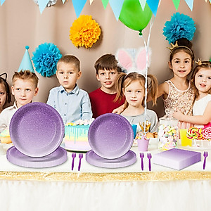 96Pcs Ombre Purple Party Decorations Supplies for Birthday Tableware Set Light Pastel Purple Paper Plates Napkins Forks for 24 Guests Wedding Anniversary Lavender Dinnerware Table Party Favors