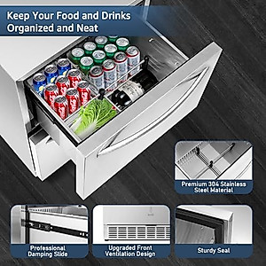 ICEJUNGLE 24 inch Undercounter Refrigerator, Outdoor Fridge for Patio, Wine and Beverage Refrigerator, Drawer Refrigerator Under Counter Fridge Ideal for Home and Commercial