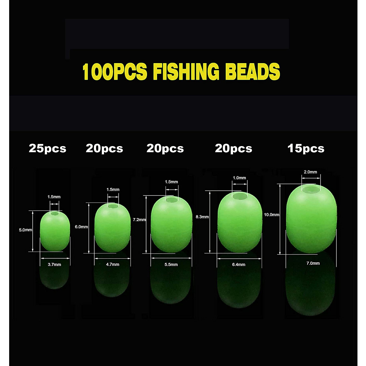 BLUERICE 100pcs Luminous Fishing Beads, Soft Plastic Fishing Bait Eggs Fishing Tackle Tools Fishing Luminous Balls for Saltwater Freshwater