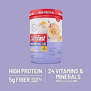 SlimFast Advanced Immunity High Protein Meal Replacement Smoothie Mix, Orange Cream Swirl, Weight Loss Powder, 13.5 Oz