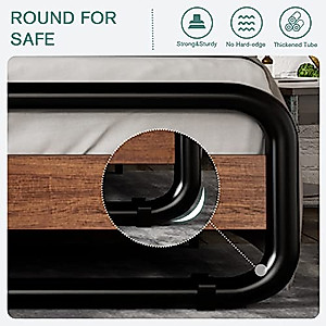 IMUsee Queen Size Metal Bed Frame with Round/Curved Wooden Headboard and Footboard, Platform Bed Frame with Under Bed Storage, Strong Metal Slat Support, No Box Spring Needed, Modern, Walnut