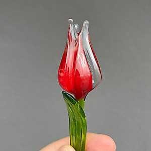 Red Glass Tulip Flower - Tulip Ornaments Figurine - Blown Flower Sculpture - Art Decor for Garden - Decoration for Plants - Flower Gifts