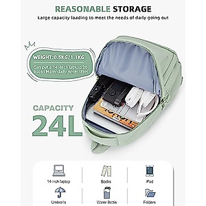 BOXSAM Lightweight School Backpack for Women Men, Laptop Travel Casual Daypack College Secondary School Bags Bookbag for Teenage Girls Boys, Green