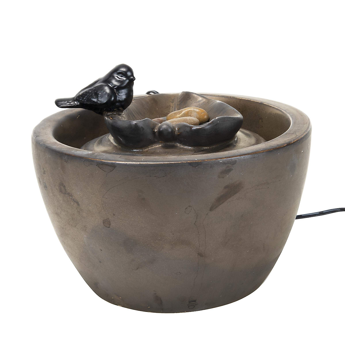 Foreside Home & Garden Bronze Bird on Leaf Indoor Water Fountain with Pump