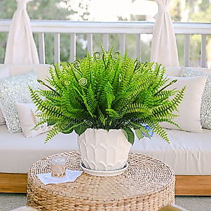 Uieke 6 PCS Artificial Plants Greenery, Fake Boston Fern Plants Bushes Faux Outdoor UV Resistant Daffodils Greenery Shrubs Plastic Plants for Indoor Outside Hanging Planter Home Garden Decor (Green)