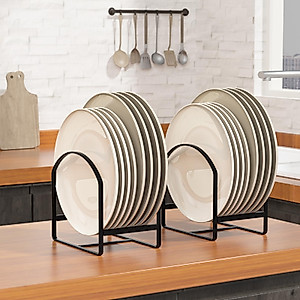 LINFIDITE 2 Pack Plate Holder Organizer Large Dish Storage Rack Upright Cabinet Dish Drying Racks Metal Dish Racks Stand for Cupboard and Countertop-Non-Slip & Rustproof Black