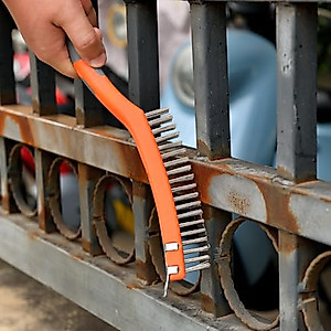 MAXMAN Wire Brushes 2 Pcs, 14 Inch Stainless & Carbon Steel Wire Scratch Brush, Wire Brush with Rubber Handle, Heavy Duty Wire Brushes with Metal Scraper for Cleaning Rust, Automotive, Paint, Welding