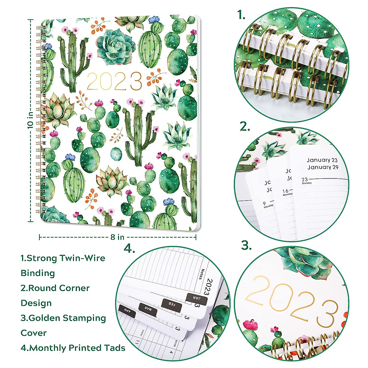 2023 Planner - Planner 2023, 2023 Planner Weekly and Monthly with Printed Tabs, Jan. 2023-Dec. 2023, 8'' × 10'', Monthly Printed Tabs, Twin-Wire Binding, Perfect for Home Office Using
