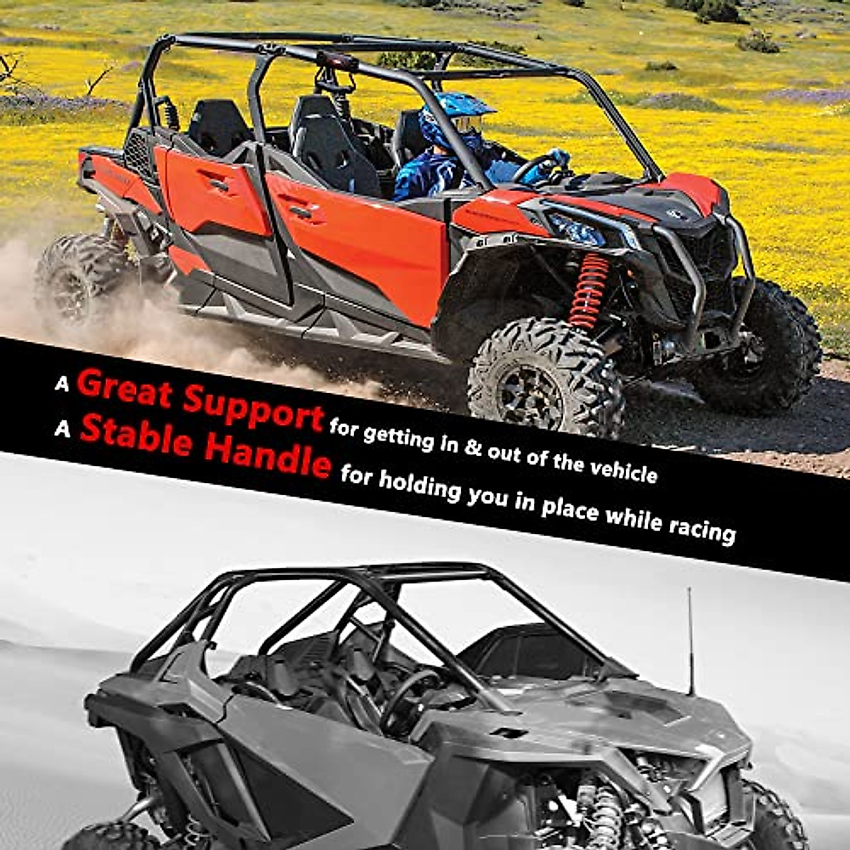 RERPRO UTV ATV Grab Handles, 1.5” - 1.75” Roll Bar Grab Handles Compatible with Polaris RZR, Kawasaki, Wildcat, UTV ATV Hand Hold Replacement Straps Grip, 2 Pack
