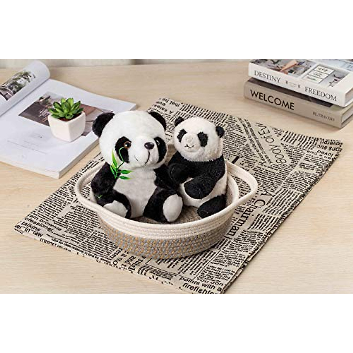 Small Rope Storage Key Basket Desk Organizer Basket Remote Control Bedside Storage Home Decor Mini Basket Woven Storage Basket Bowl Woven Dish Desk Container (Grey Camel Mix & White - Hemp Rope)