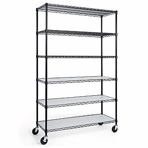 CAPHAUS NSF Commercial Grade Heavy Duty Wire Shelving w/Wheels, Leveling Feet & Liners, Storage Metal Shelf, Garage Shelving Storage, Utility Wire Rack Storage Shelves, w/Liner, 48 x 18 x 76 6-Tier