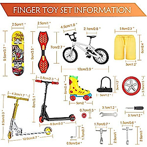 Suilung 25 Pieces Mini Finger Toys Set Finger Roller Skates Finger Pant Finger Skateboards Finger Bikes Scooter Tiny Swing Board Fingertip Movement Party Favors Replacement Wheels and Tools