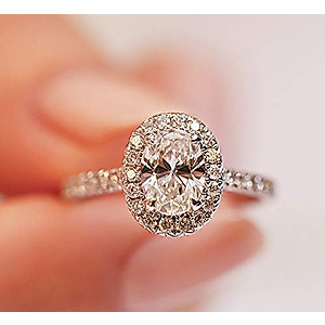 Rnydrny Pink White Oval Cut Petite Halo Simulated Diamond Cubic Zirconia CZ Engagement Rings Stunning Solitaire Cubic Zirconia Halo for Women (6)