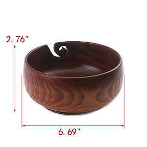 MY MIRONEY 6.69" Wooden Yarn Bowl,Yarn Storage Bowl with Carved Holes & Drills,Wood Yarn Holder for Crocheting and Knitting