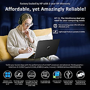 HP 15 Laptop 2022 Intel Core i5-1135G7, Nvidia MX350 2GB, 512GB NVMe SSD, 16GB RAM, Win 11 Pro, 15.6" FHD(non-touch), Jet Black, light weight 3.86lbs, long battery life, 64GB Tech Warehouse Flashdrive
