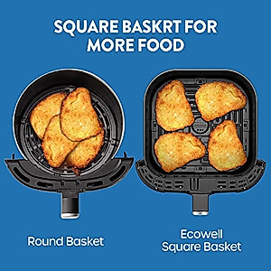 ECOWELL TXS5T2 Air Fryer, 6 Quart Airfryer, Large Stainless Steel Air Fryers for 3-5 People, 8 Food Presets, Digital Touch Screen, Healthy Cooking, BPA-Free, Nonstick & Dishwasher-Safe, 1700W, Black