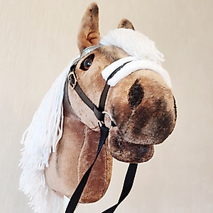 Brown Hobby horse on a stick with bridle Handmade stick horse for children