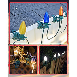 Minetom C7 C9 Christmas Light Clips Outdoor, 100 Count Universal Quick Christmas Light Spring Clips for Outside Roof Gutter Shingle Fence E12 E17 Base